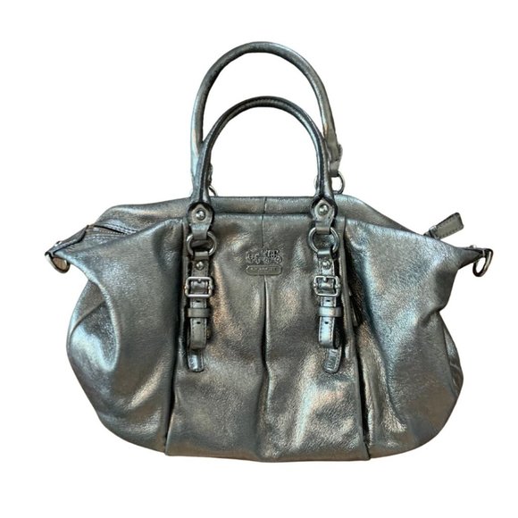 Coach | Bags | Vintage Silver Metallic Coach Bag Purple Silk Lining ...